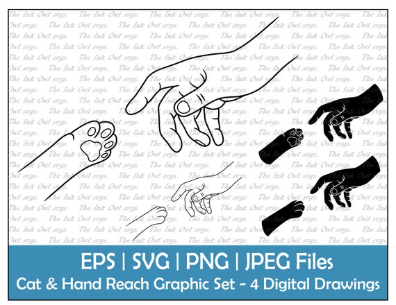 Cat Paw and Hand Reaching Clipart Set / Outline & Silhouette - Etsy