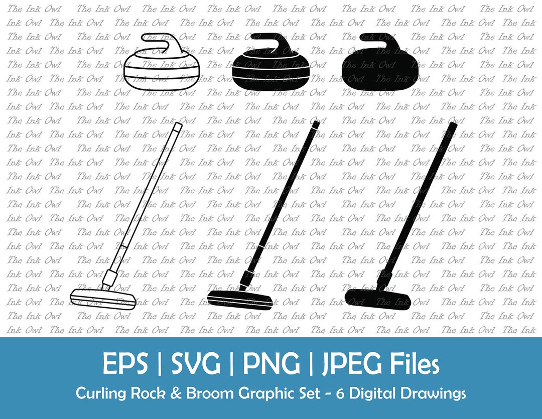 Curling Rocks or Stones & Broom Vector Clipart / Outline and Silhouette ...