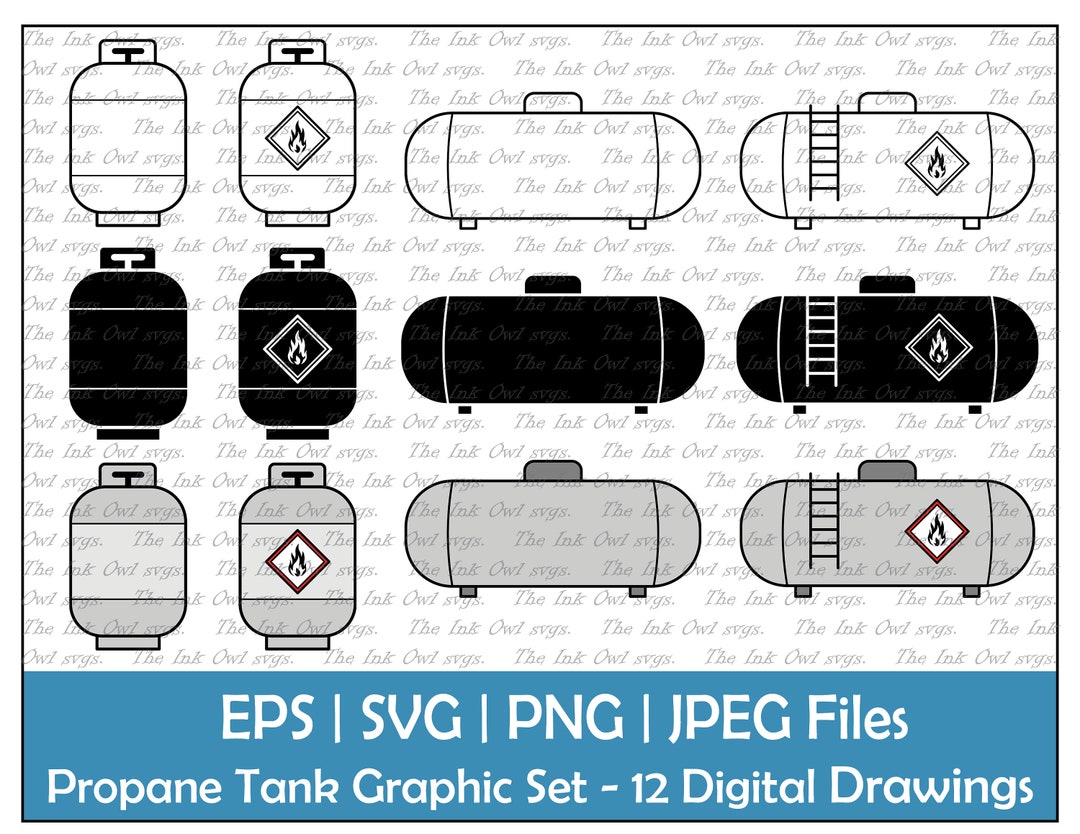Propane Gas Tank Clipart Set / Outline, Stamp & Color Graphic / With ...