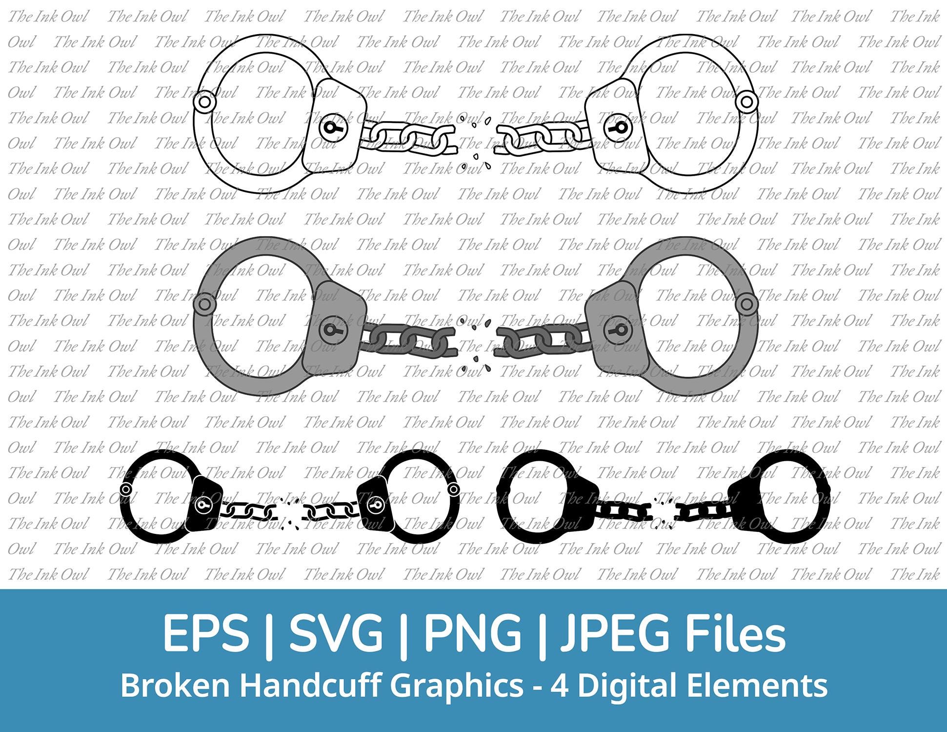 Broken Handcuffs Svg Vector Clipart / Outline, Stamp Silhouette & Color ...