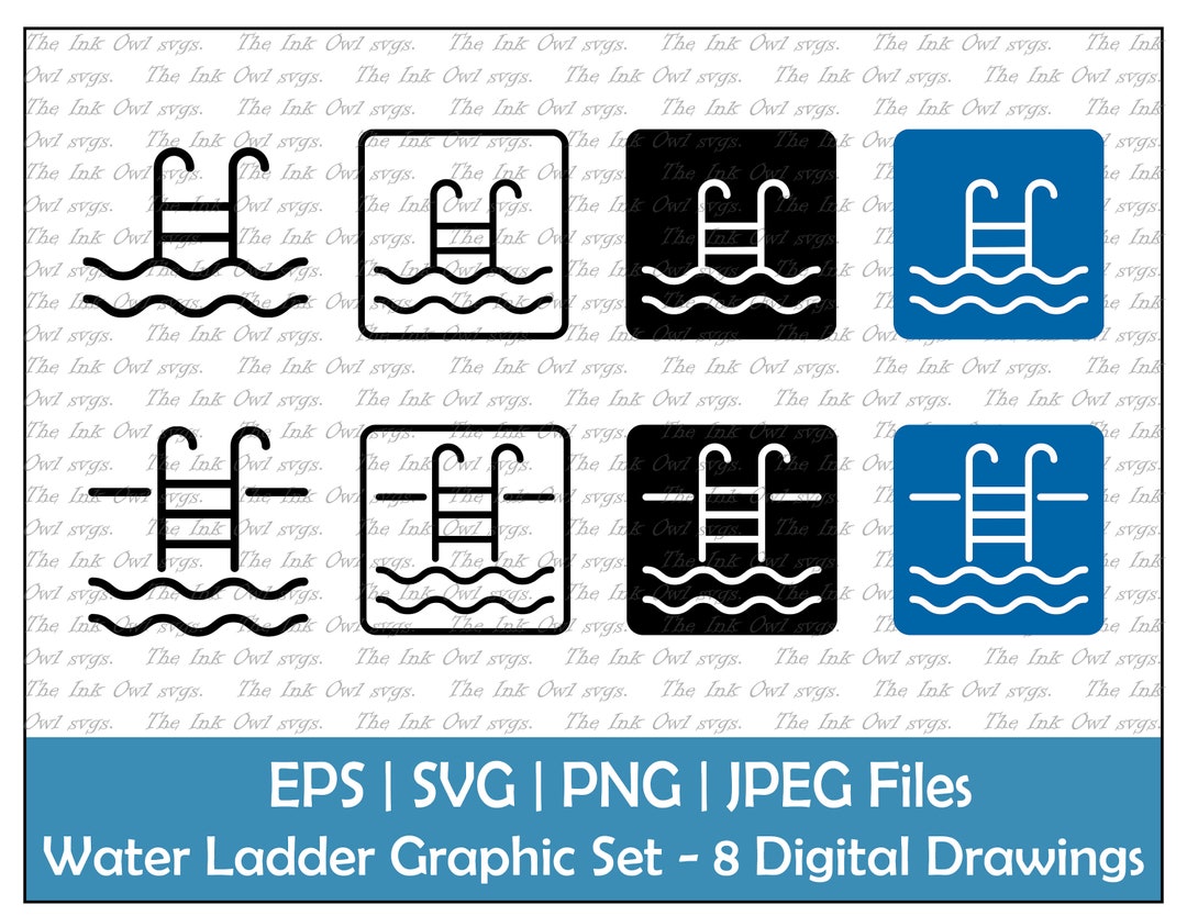 Pool Ladder Symbol Vector Clipart Set / Outline, Silhouette Stamp ...