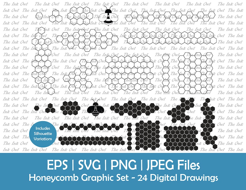 Honeycomb Vector Clipart Set / Outline & Silhouette Graphic ...