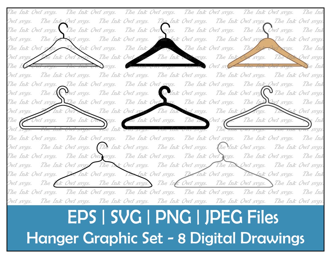 Clothing Hanger Vector Clipart Set / Outline & Stamp Drawing ...