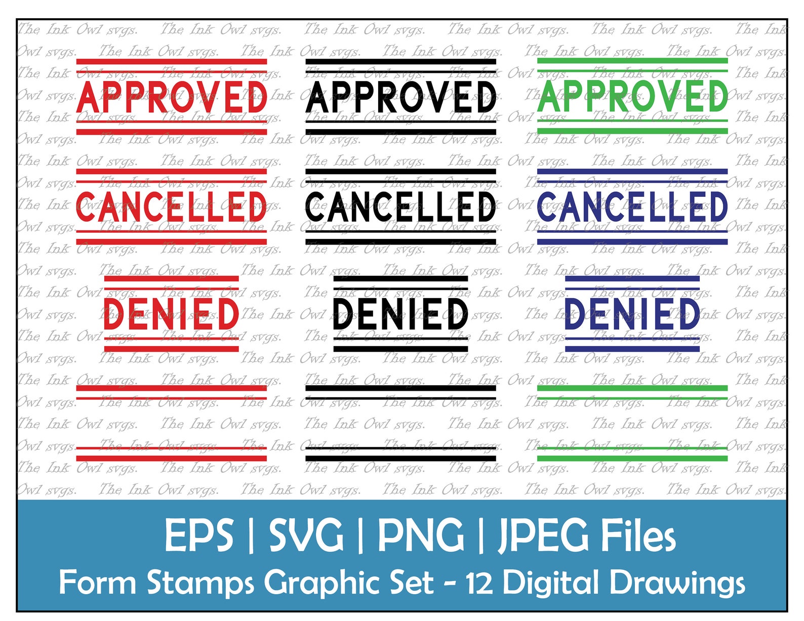 Approved, Cancelled and Denied Request Stamp Clipart Set / Outline ...