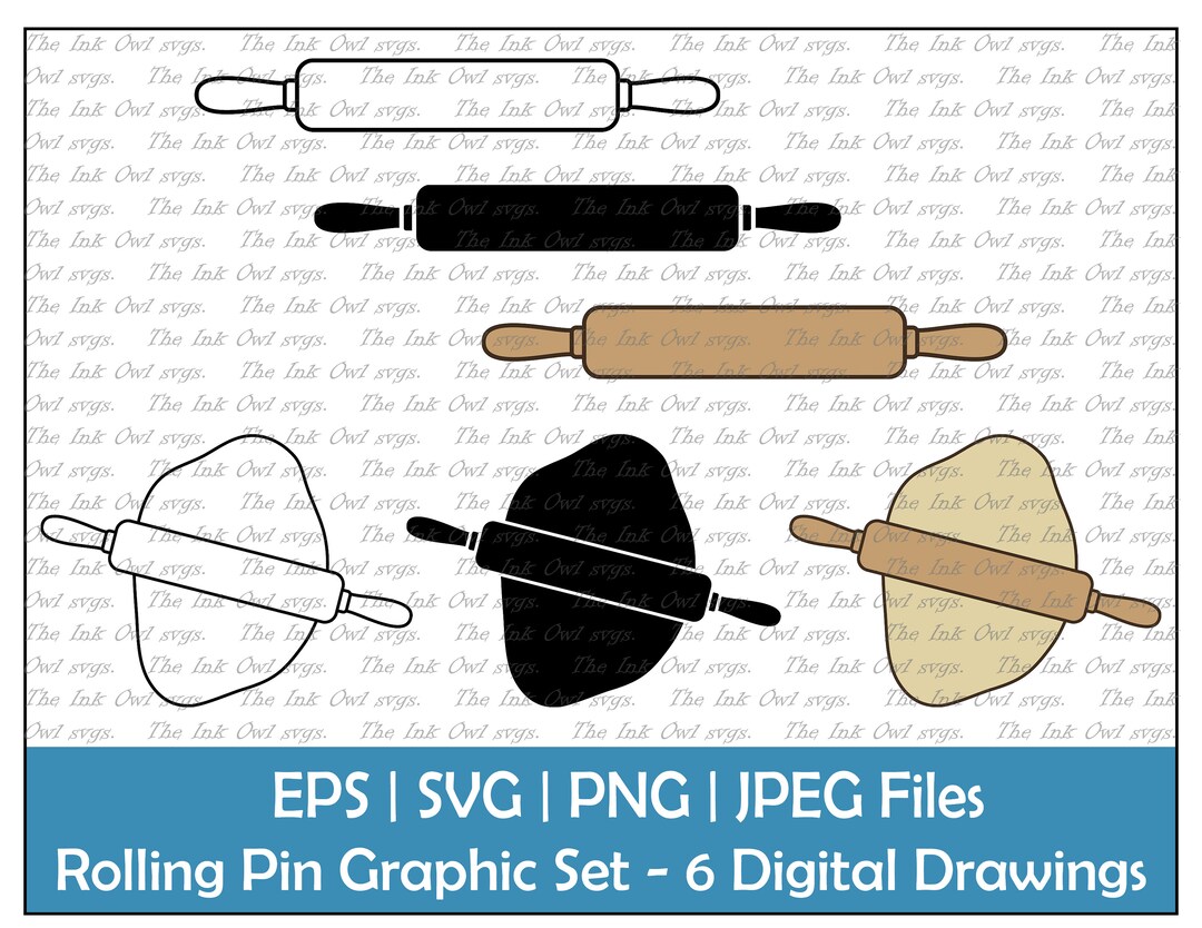 Rolling Pin and Baking Dough Vector Clipart / Outline & Stamp Drawing ...