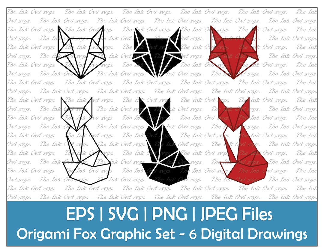 Origami Fox and Face Vector Clipart / Outline, Stamp & Colored Drawing ...