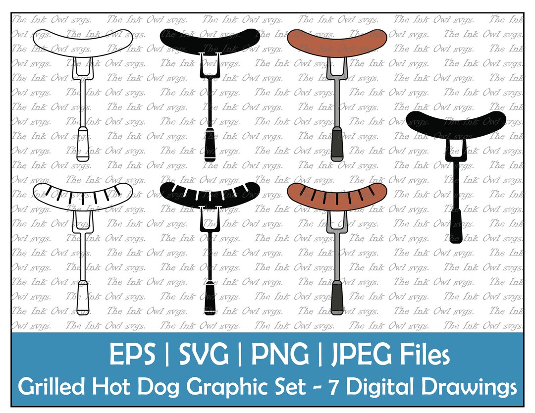 BBQ Grilled Hot Dog Vector Clipart Set / Outline, Silhouette Stamp ...