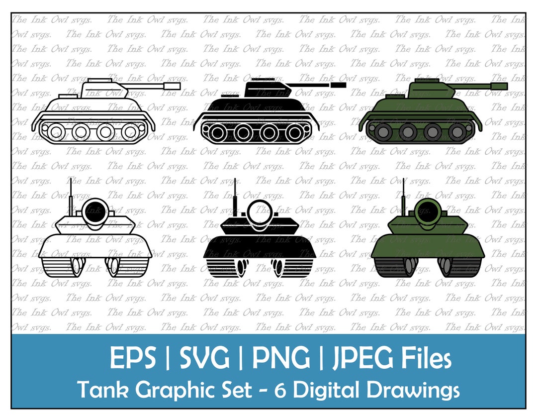 Military Tank Clipart Set / Outline, Stamp & Color Drawing Graphic ...