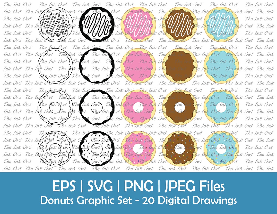 Donut Vector Clipart Set / Outline, Silhouette & Color Graphics ...