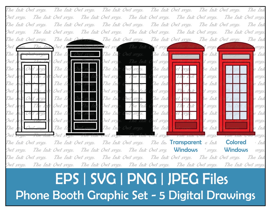 British Phone Booth Vector Clipart Set / Outline, Silhouette Stamp ...