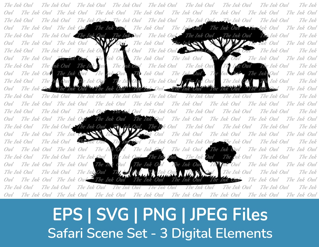 African Animal Safari Savanna Landscape Scene Vector Clipart / Graphic ...
