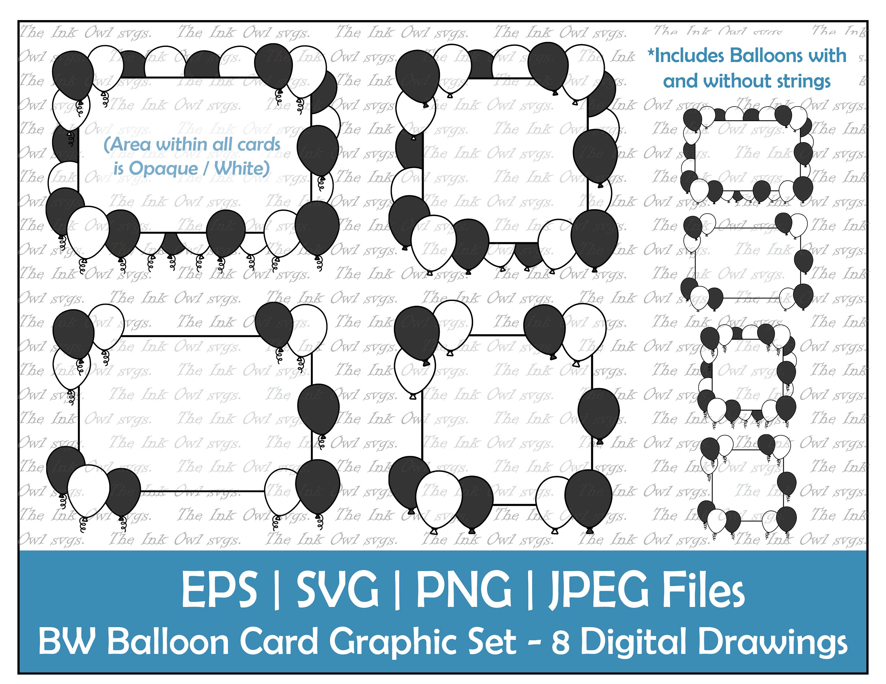 Balloon Frame Border Card Clipart Set / Party Graphics / - Etsy