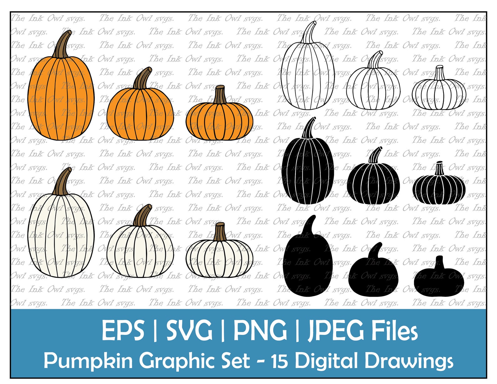 Pumpkin Vector Clipart Set / Outline Stamp Silhouette and - Etsy