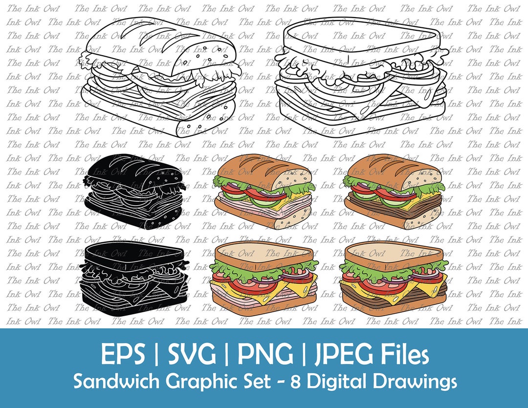 Sandwich Vector Clipart / Outline, Silhouette Stamp & Color Drawing ...