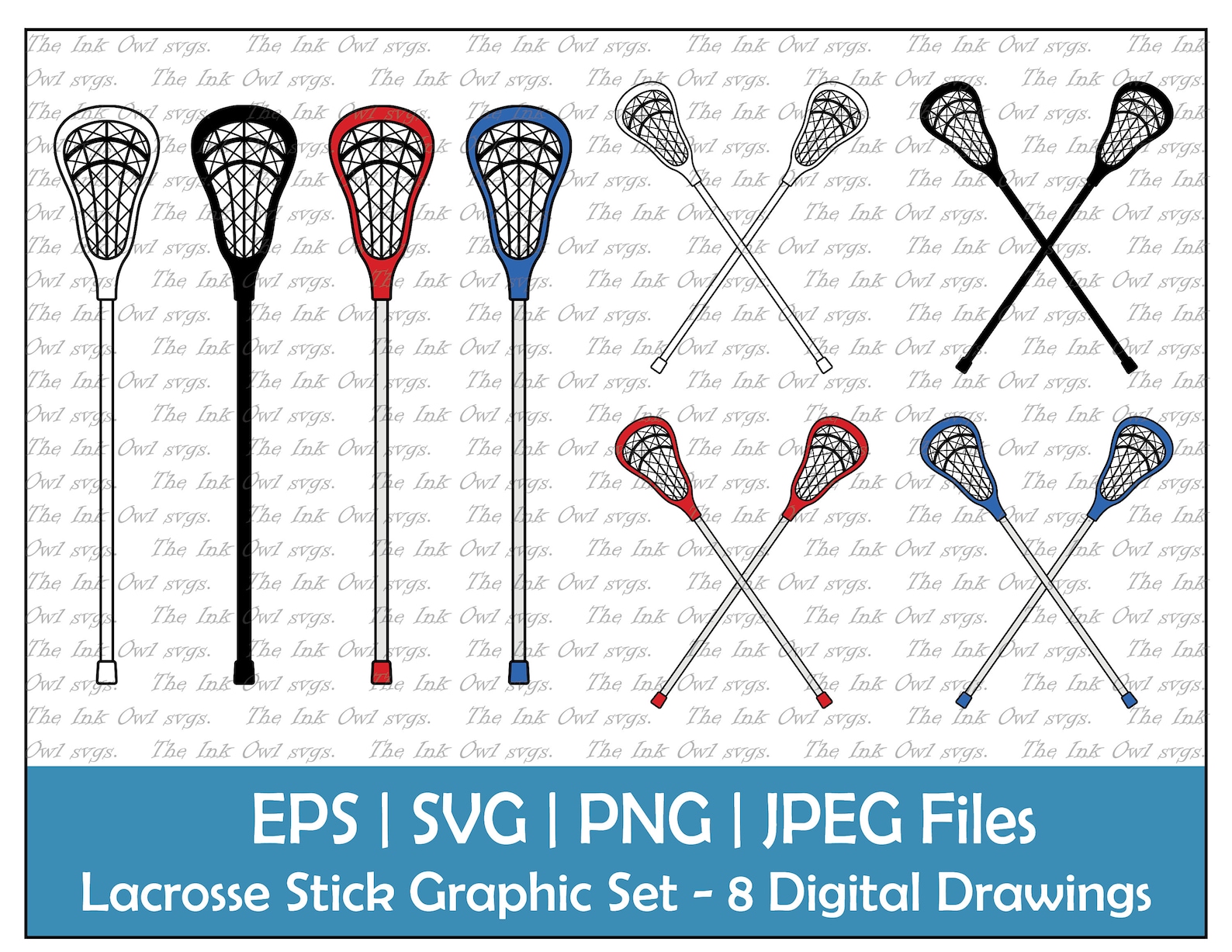 Lacrosse Stick Vector Clipart Set / Outline, Stamp & Color Graphic ...