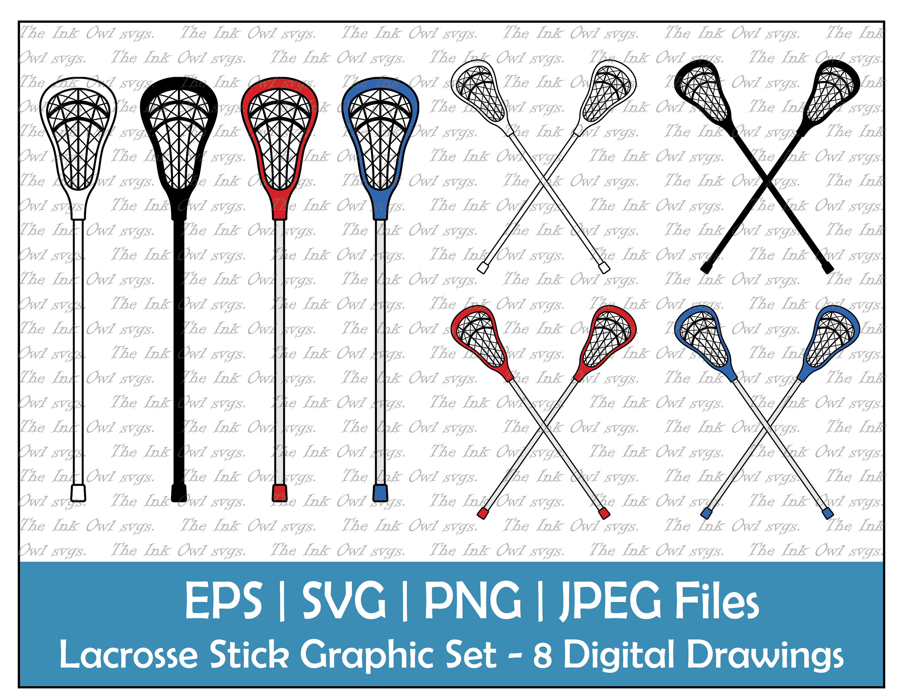 Lacrosse Stick Vector Clipart Set / Outline, Stamp & Color Graphic ...