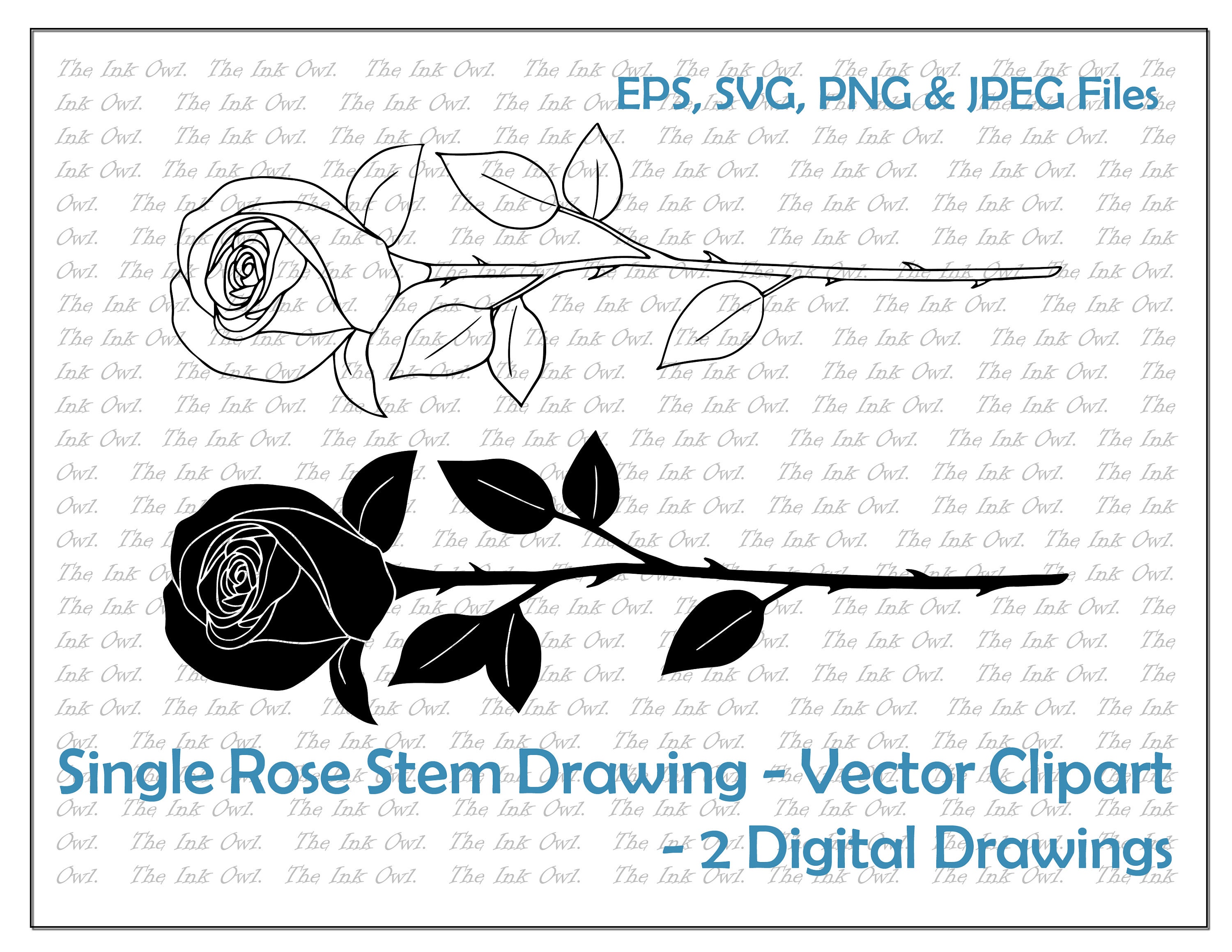 Single Rose Stem Drawing Vector Clipart / Outline & Stamp Illustrations ...