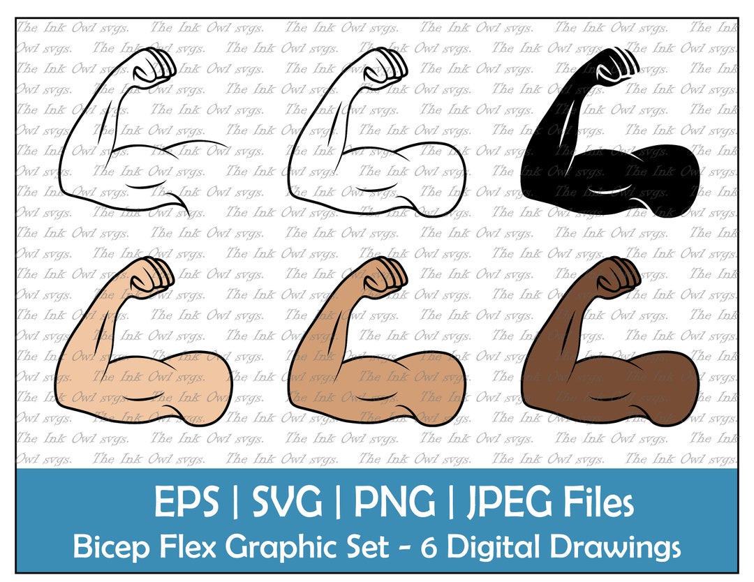 Bicep Muscle Flexing Vector Clipart Set / Outline, Stamp & Color ...