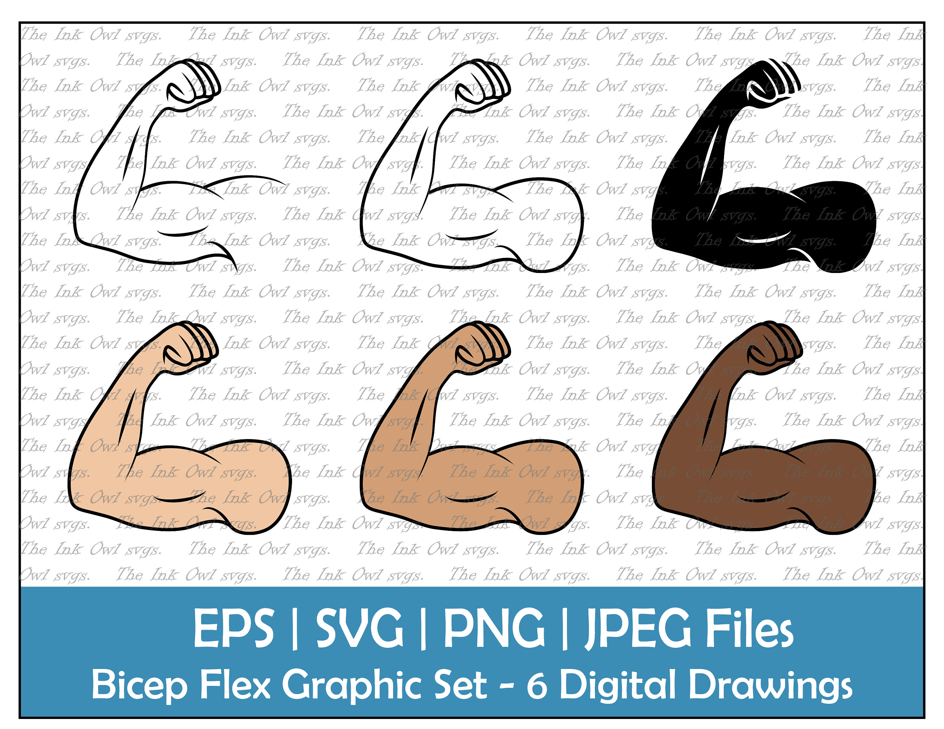 Bicep Muscle Flexing Vector Clipart Set / Outline Stamp & | Etsy Canada