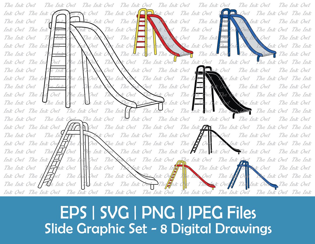 Slide Vector Clipart Set / Outline, Silhouette Stamp & Color Graphics ...