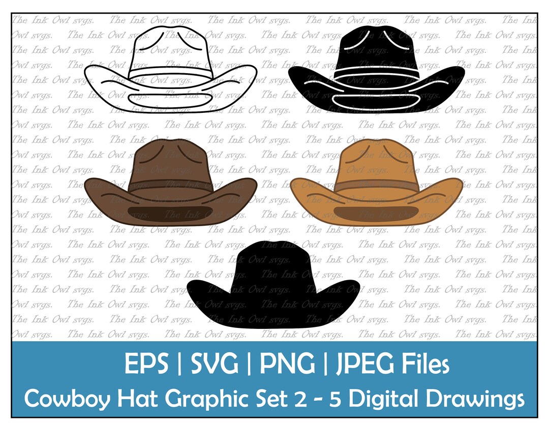 Cowboy Hat Front View Vector Clipart Set / Outline & Stamp Drawing ...