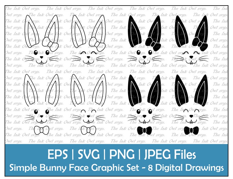 Bunny Rabbit Face Vector Clipart Set / Outline & Stamp Drawing - Etsy