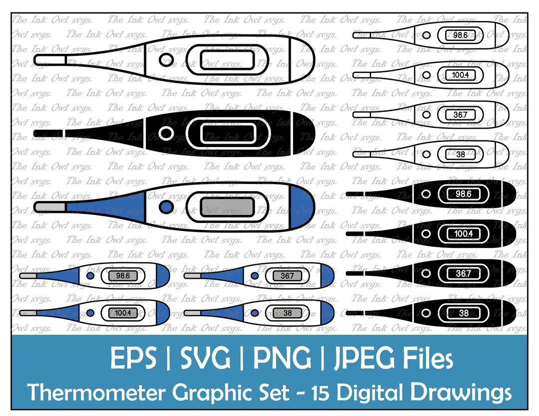 Thermometer Template Clipart Set / Outline, Stamp & Color Graphic ...