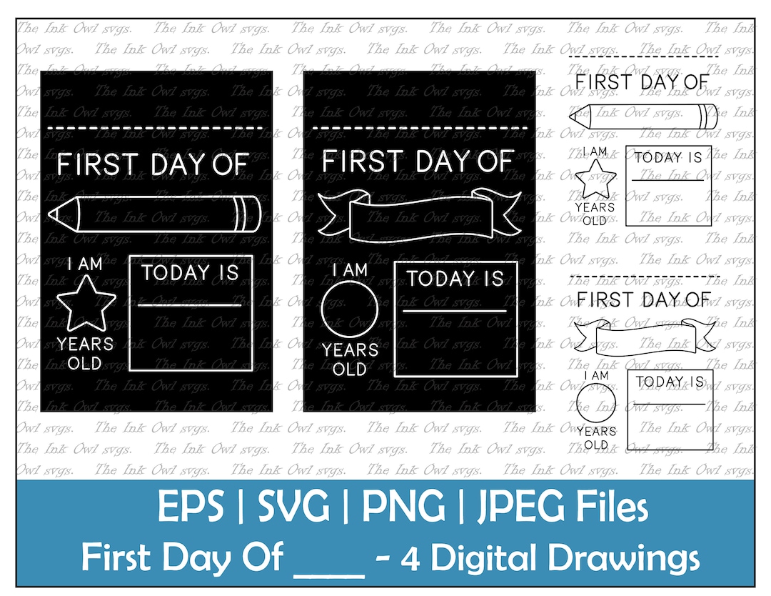 First Day of Template Graphic Set Vector Clipart / Outline & Stamp ...