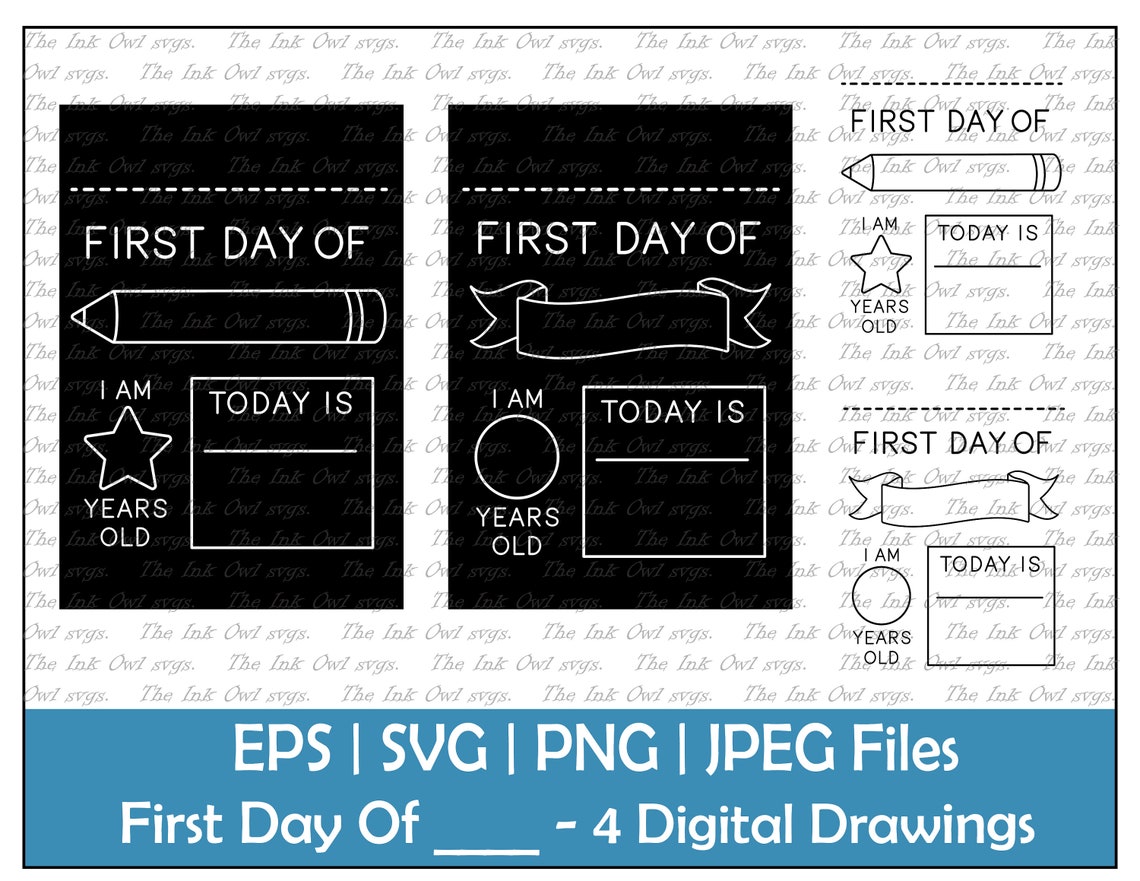 First Day of Template Graphic Set Vector Clipart / Outline & Stamp ...