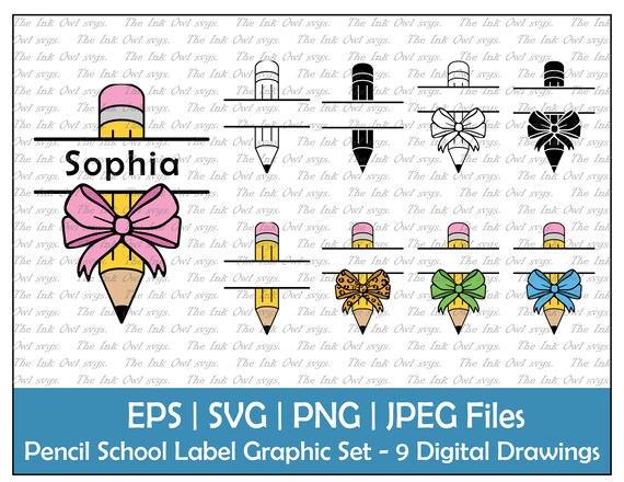 Back to School Pencil Name Label With Bow Vector Clipart / - Etsy