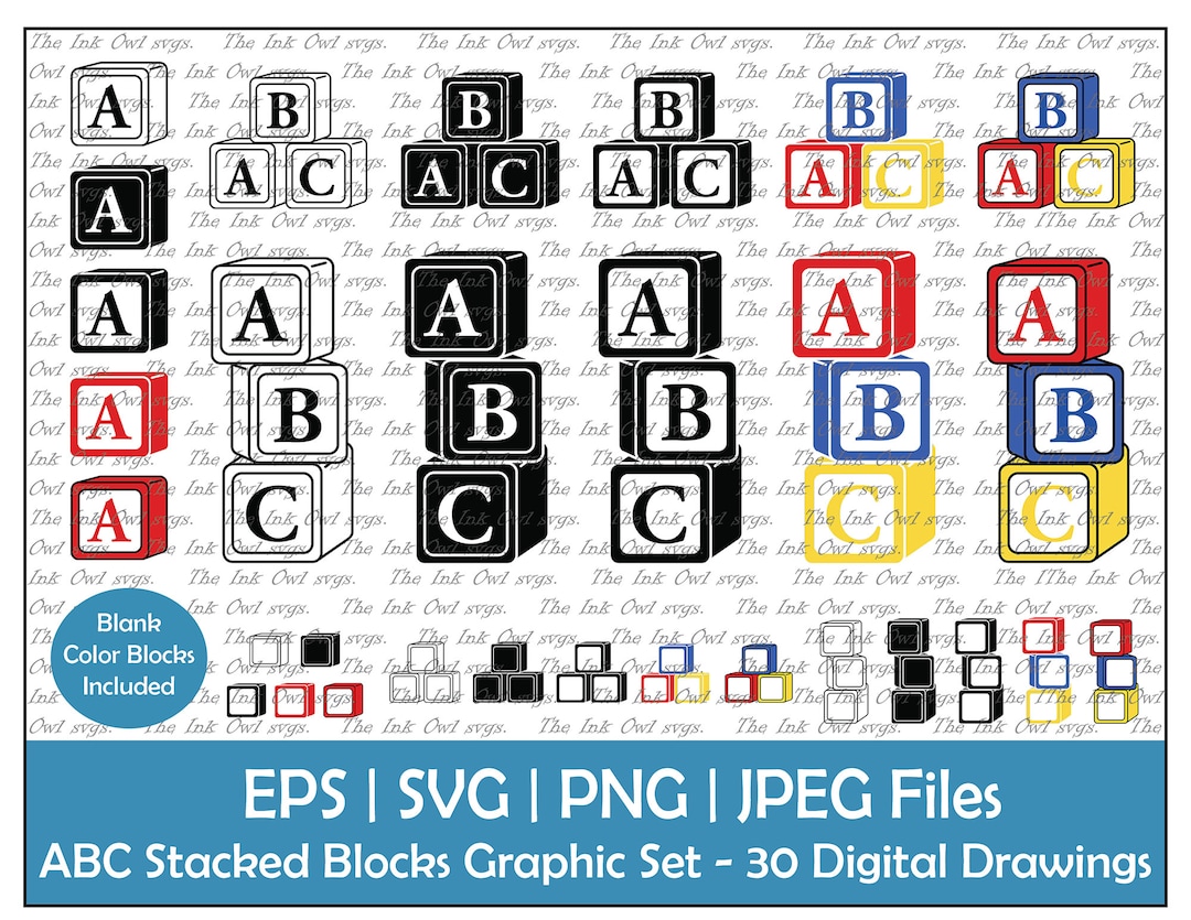 ABC Alphabet Blocks Vector Clipart / Outline Silhouette Stamp & Color ...
