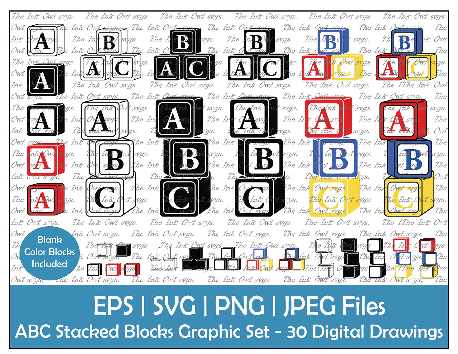 ABC Alphabet Blocks Vector Clipart / Outline Silhouette Stamp & Color ...