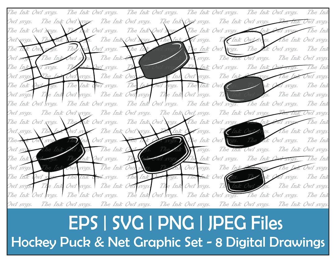 Hockey Puck and Net Vector Clipart Set / Outline, Silhouette Stamp ...