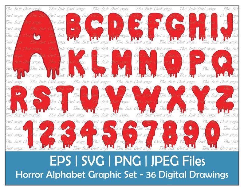 Red Blood Drip Letter Alphabet and Numbers Vector Clipart Set - Etsy