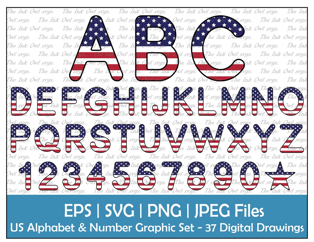 American Flag Letter Alphabet and Numbers Vector Clipart / Outline Text ...