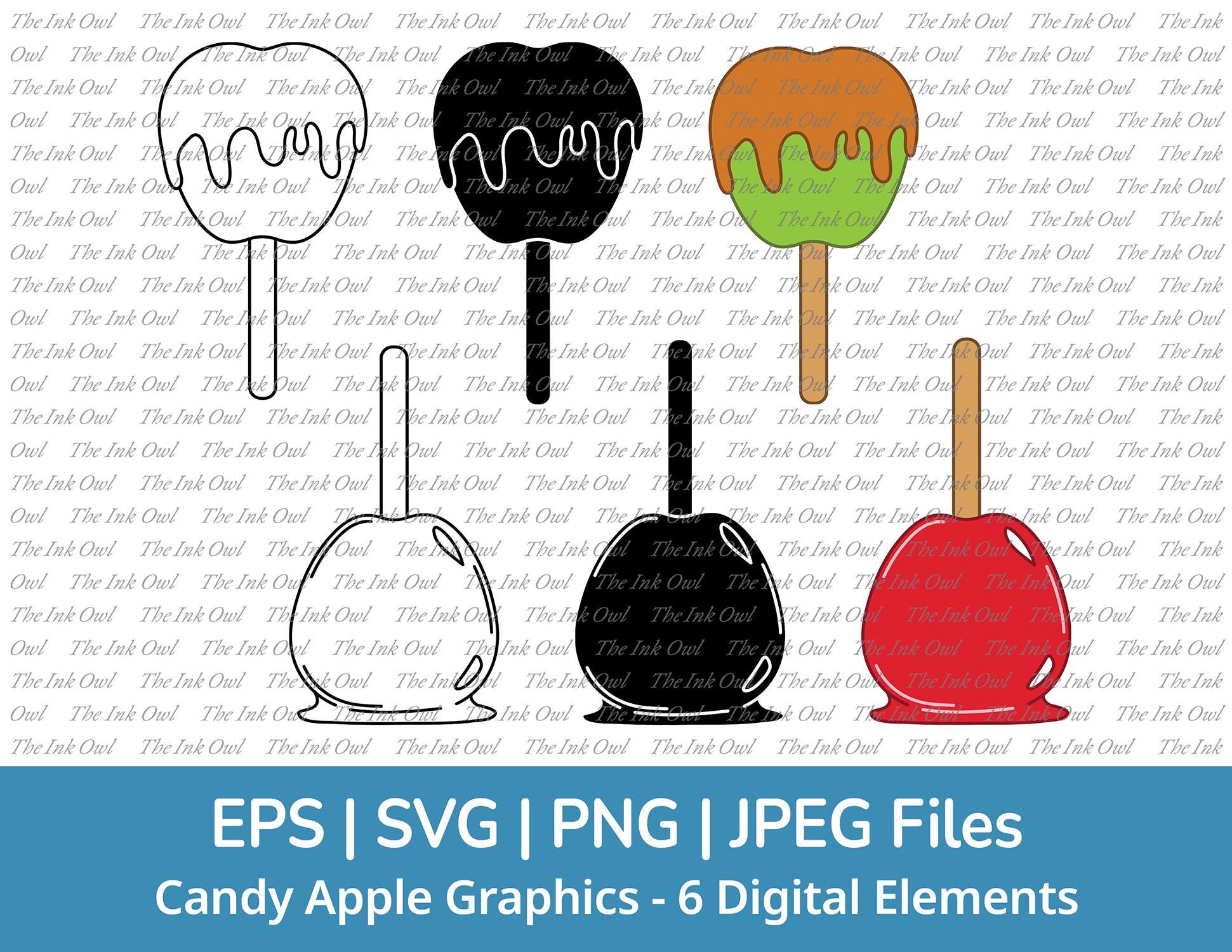 Candy Apple Vector Clipart Set / Outline & Stamp Silhouette Drawing ...