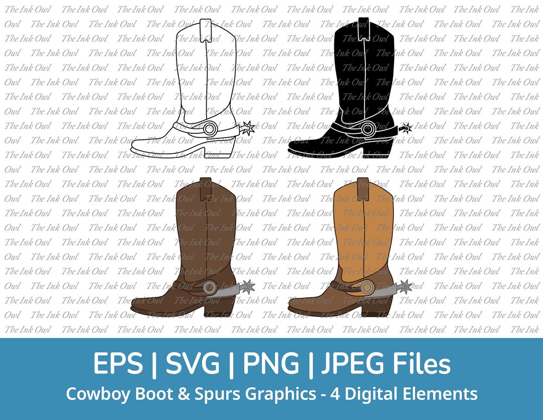Cowboy Boots With Spurs Svg Vector Clipart Set / Outline, Stamp ...