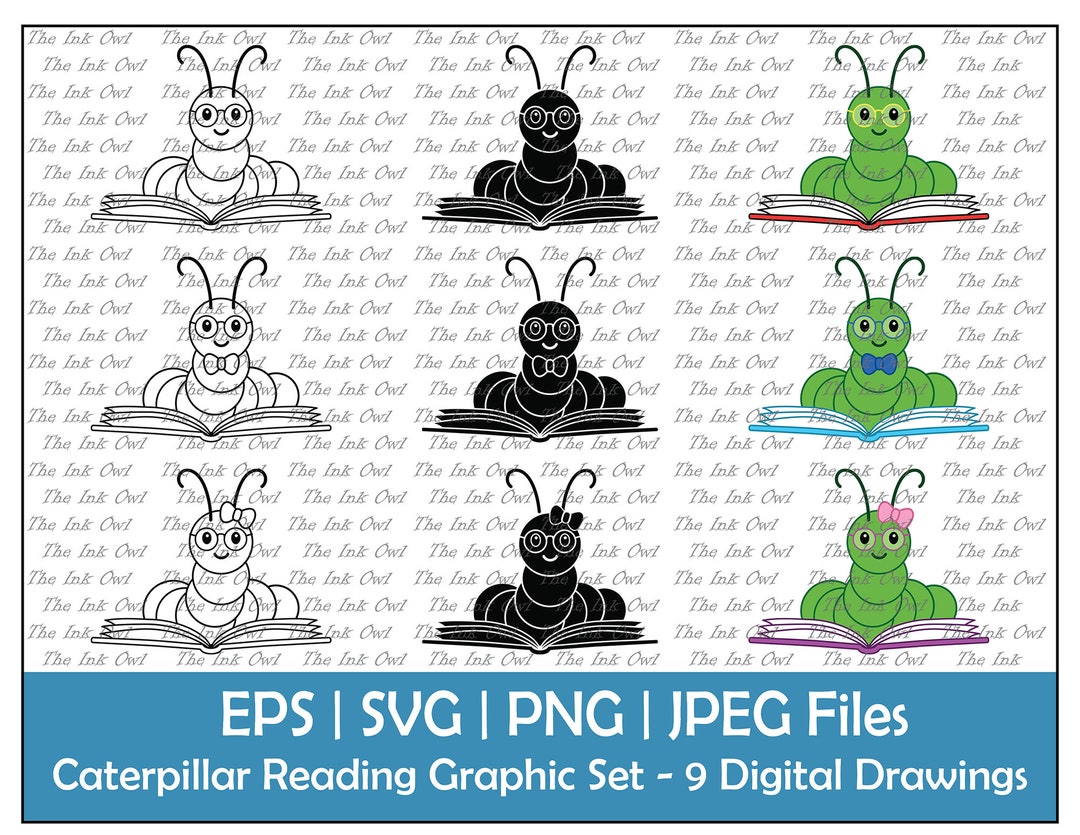 Cute Caterpillar Reading an Open Book Vector Clipart / Outline ...