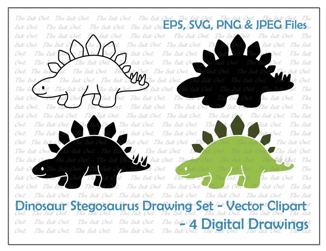 Dinosaur Stegosaurus Vector Clipart Set / Outline & Stamp - Etsy