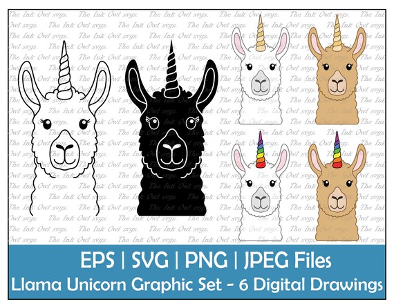 Llama Unicorn Vector Clipart Set / Outline & Stamp Drawing - Etsy Canada