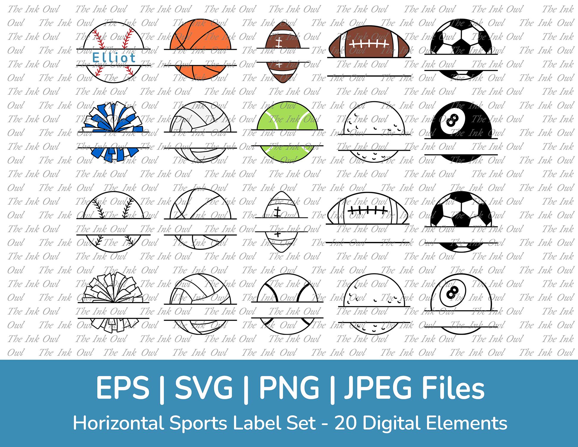 Sports Balls Split Frame Label Clipart / Baseball, Basketball, Football ...