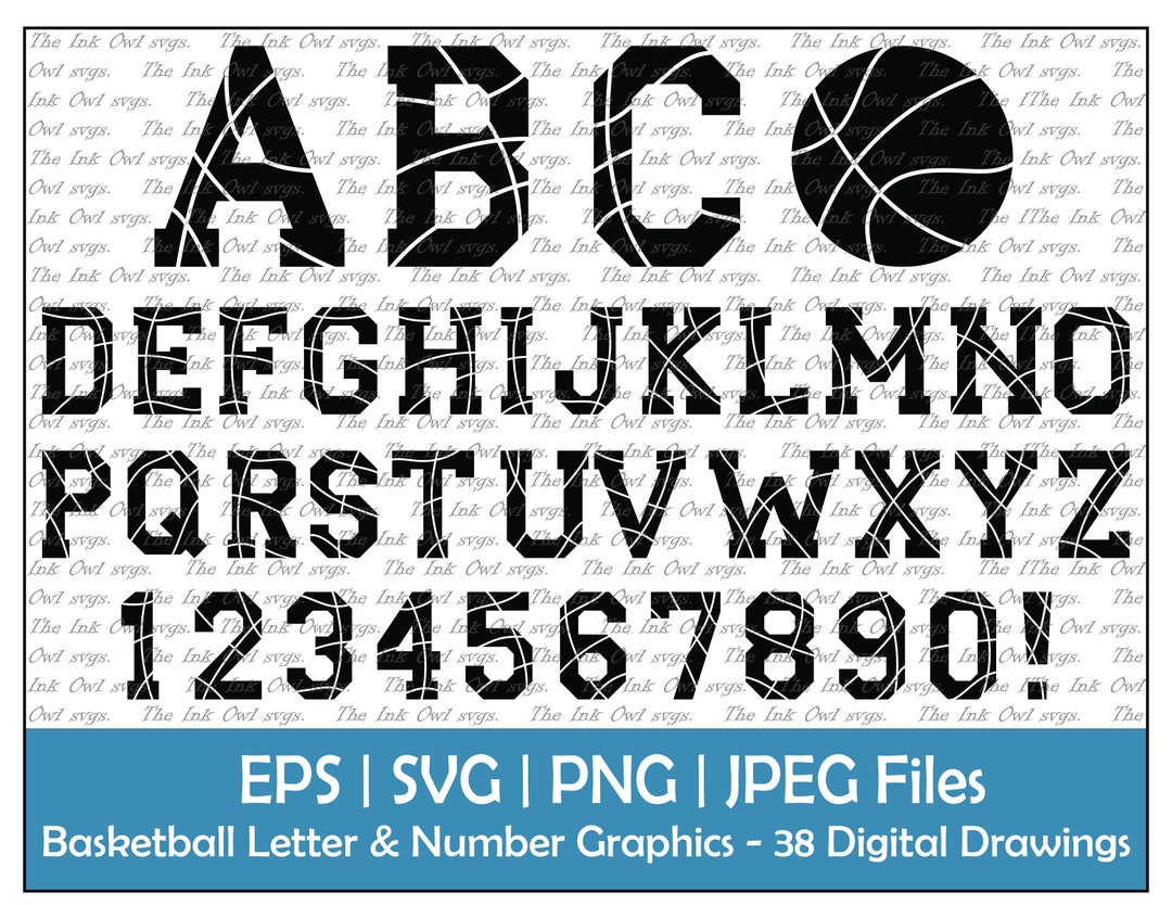 Basketball Letter Alphabet and Numbers Vector Clipart / Transparent ...