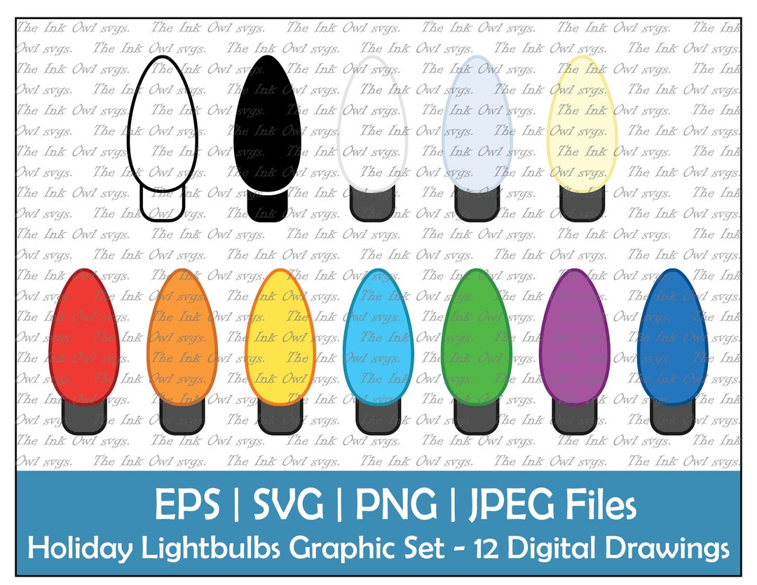 Christmas Light Bulbs Clipart Set / Outline, Silhouette & Color ...