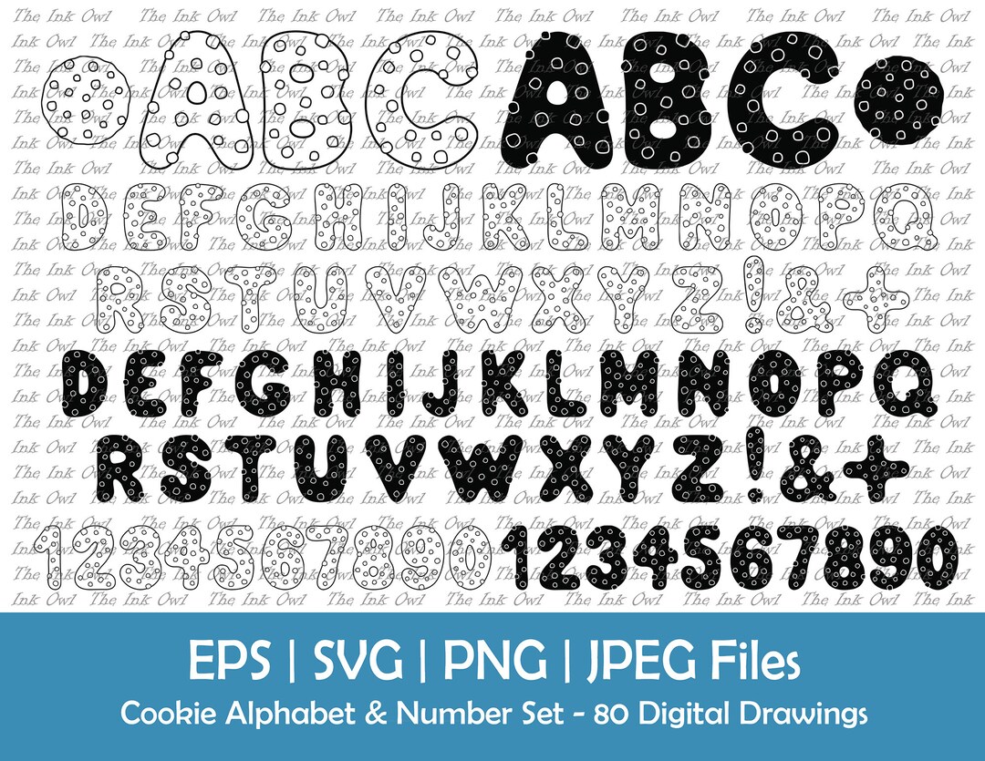 Chocolate Chip Cookie Alphabet Letters and Numbers Vector Clipart ...