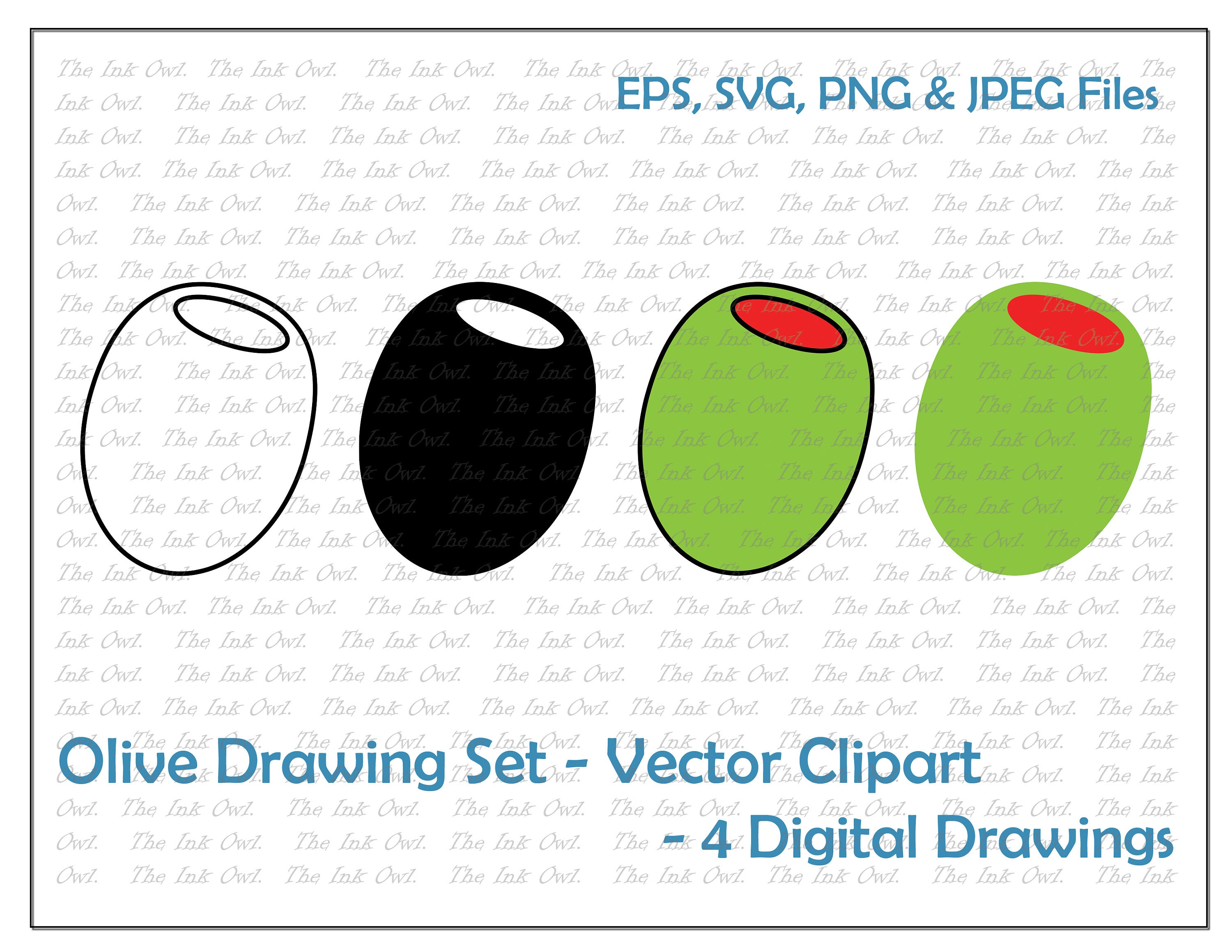 Olive Drawing Vector Clipart / Outline, Stamp and Colored Illustrations ...