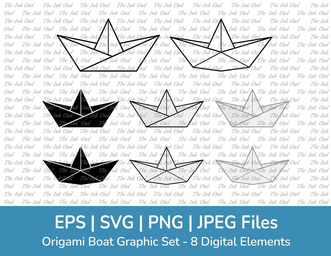 Origami Paper Boat Vector Clipart Set / Outline, Silhouette Stamp ...