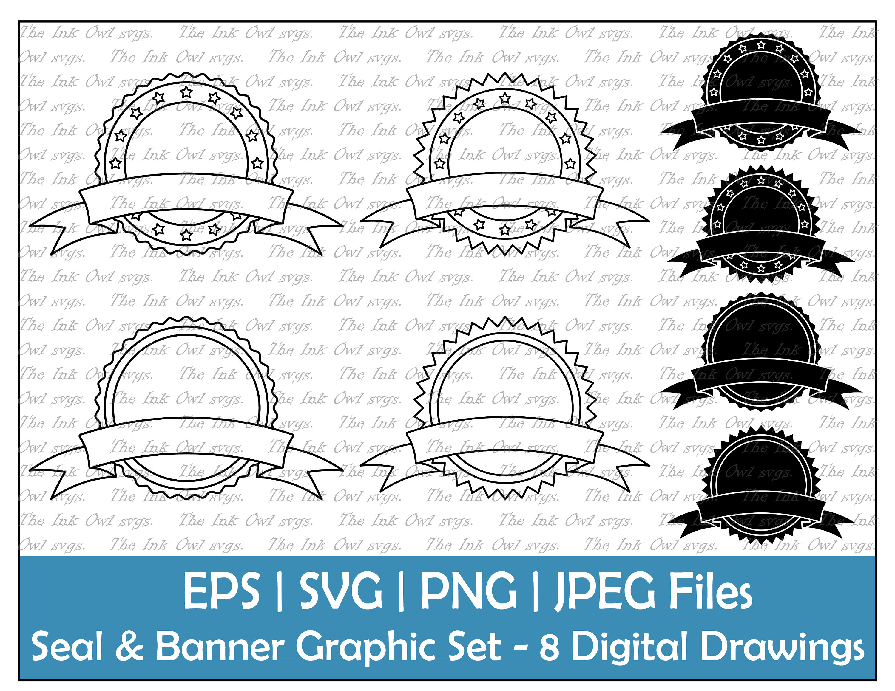 Certificate Seal With Ribbon Banner Clipart Set / Outline & - Etsy