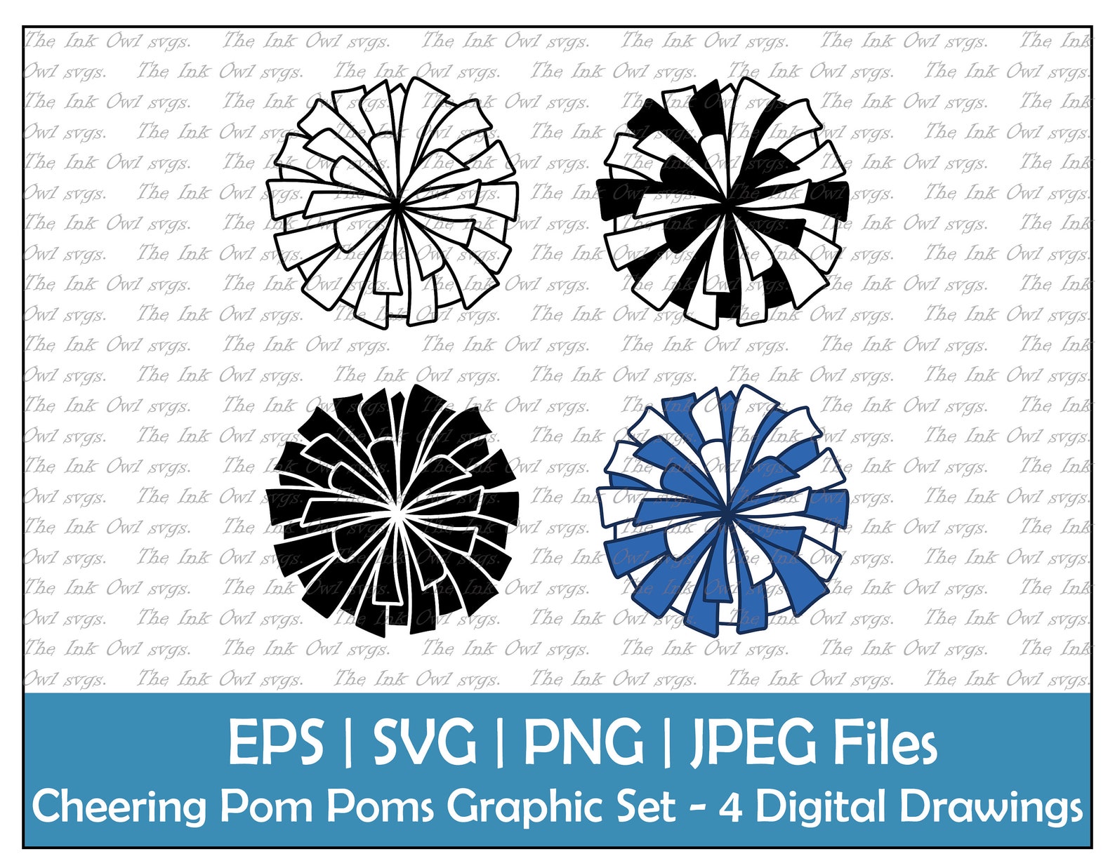 Cheerleader Pom-poms Vector Clipart Set / Outline Stamp & | Etsy