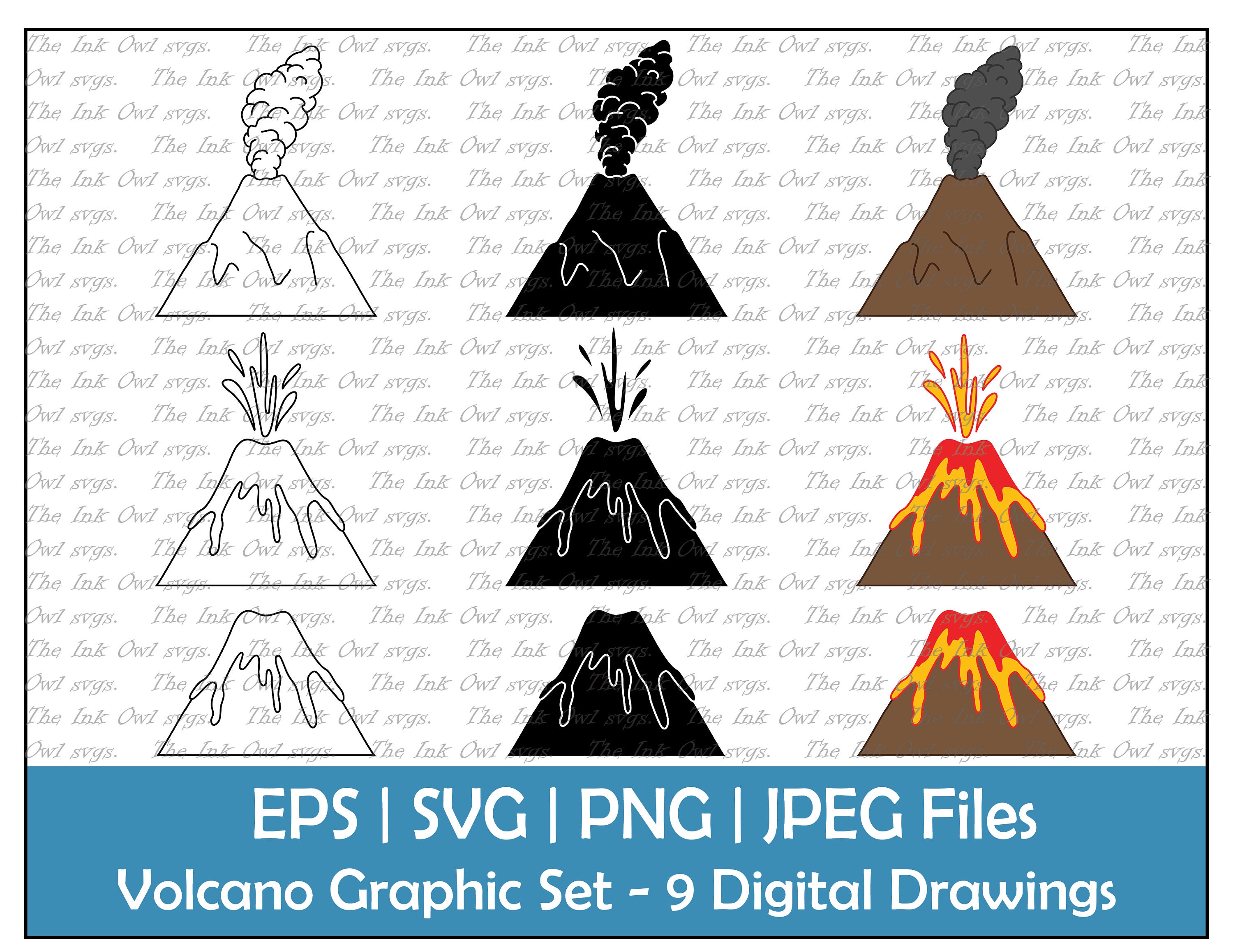 Volcano Vector Clipart / Outline & Stamp Drawing Graphic / | Etsy