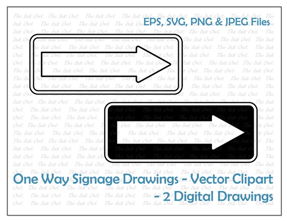 One Way Arrow Sign Vector Clipart / Outline & Stamp Drawing | Etsy